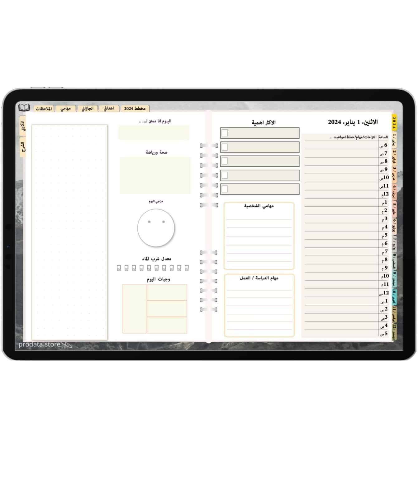 مخطط رقمي سنوي | اجندة رقمية احترافية | Digital Planner 2024 - prodata.store